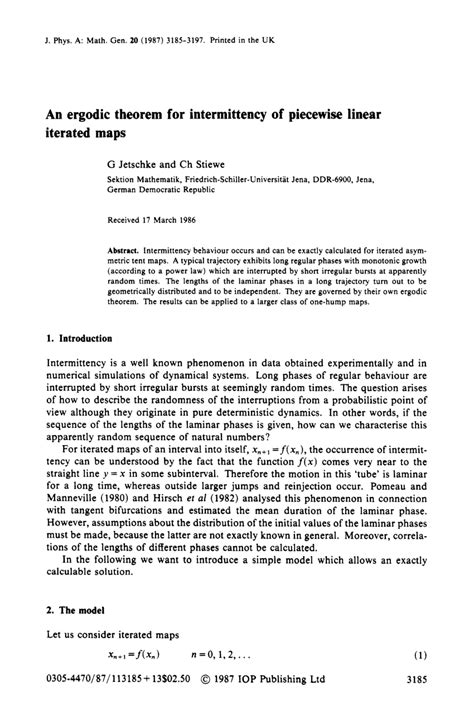 Pdf An Ergodic Theorem For Intermittency Of Piecewise Linear Iterated