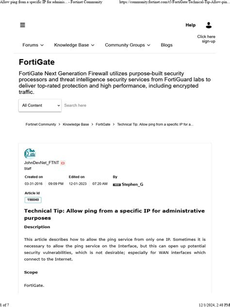 allow ping from a specific ip for adminis fortinet community pdf