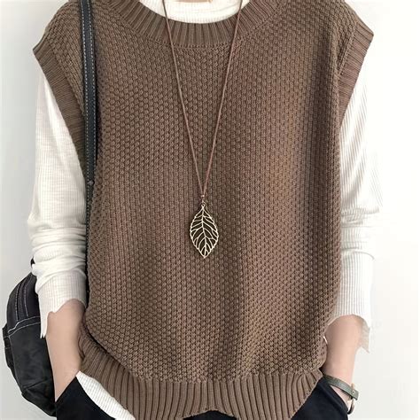 Solid Crew Neck Sweater Vest Casual Sleeveless Vest For Spring And Fall