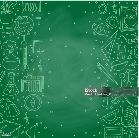 학교 손으로 다시 오신 것을 환영합니다 공급 낙서 배경 다시 학교 용품에 만화의 벡터 그림 교육 과학 개체 및 사무용품의 만화 아이콘 세트에서 학교 배너로 돌아가기 녹색에