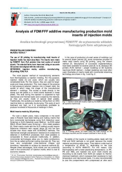 pdf analysis of fdm fff additive manufacturing production mold