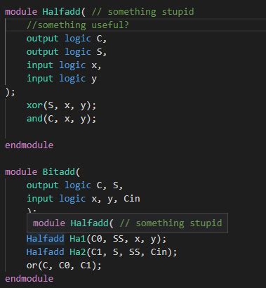 BUG Module Peak Only Shows One Line Issue Mshr H Vscode Verilog Hdl Support GitHub