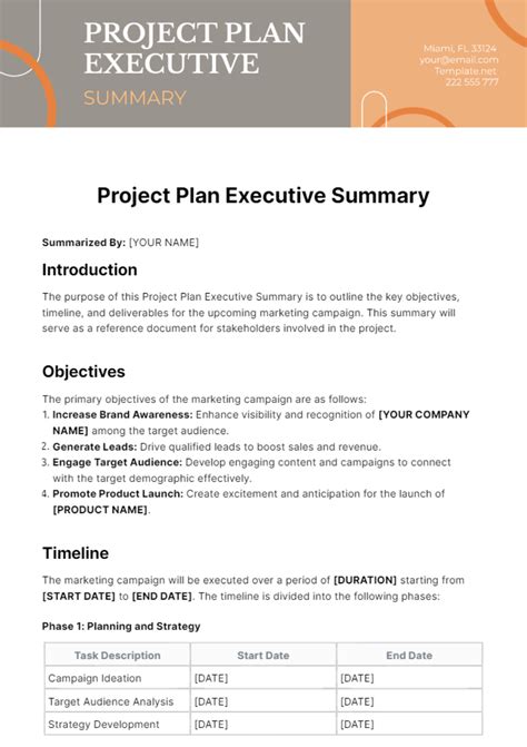 Free Project Plan Executive Summary Template To Edit Online