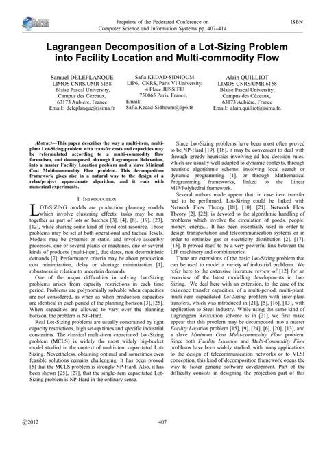 Pdf Lagrangean Decomposition Of A Lot Sizing Problem Into Facility