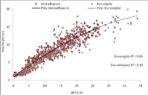 The Relationship Between Dbh Vs Tree Height Of Khaya In Anuradhapura