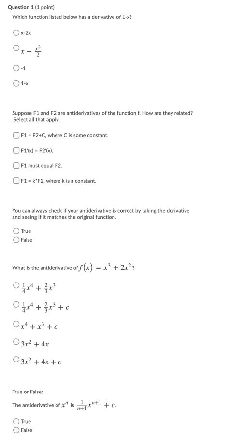 Solved Question 1 1 Point Which Function Listed Below Has