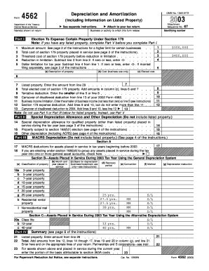 Form 4562 2003 Fill And Sign Printable Template Online