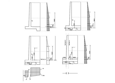 Four Different Views Of The Front And Side Of A Building With Measurements For Each Section