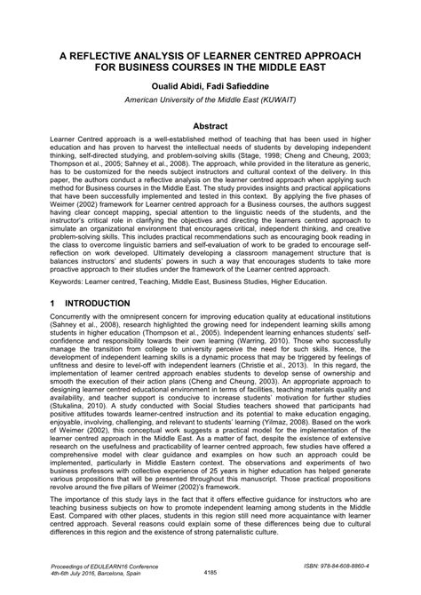 Pdf A Reflective Analysis Of Learner Centred Approach For Business