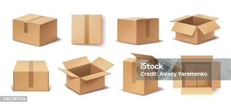 현실적인 상자 세트입니다 닫힌 판지 상자 모형과 열린 판지 상자 모형의 전면 및 상단 보기 소포 배송 포장 배너의 디자인 요소입니다 3d 벡터 일러스트 컬렉션 0명에 대한