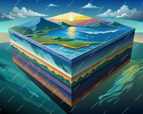 two dimensional cross section of ocean shelf rise abyss with ocean