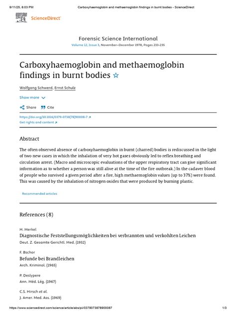 Carboxyhaemoglobin And Methaemoglobin Findings In Burnt Bodies Sciencedirect Pdf
