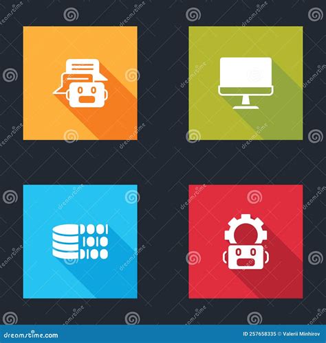 Set Chat Bot Computer Monitor Binary Code And Robot Setting Icon