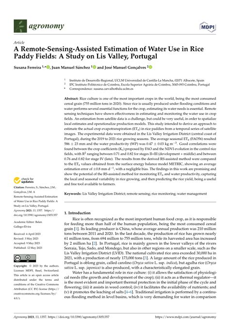 Pdf A Remote Sensing Assisted Estimation Of Water Use In Rice Paddy