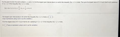 solved for the given function f x ﻿and numbers l c ﻿and