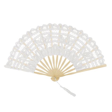 Toptie White Lace Fan Bamboo Lace Folding Fan Elegant Cotton Fabric