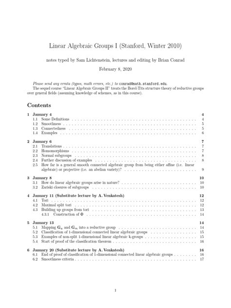 B Conrad Linear Algebraic Groups I Pdf Group Mathematics Field