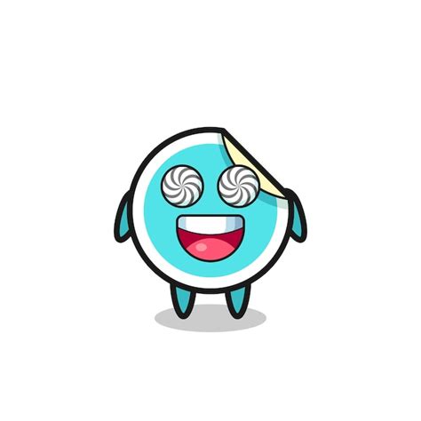 최면에 걸린 눈을 가진 귀여운 스티커 캐릭터 티셔츠 스티커 로고 요소를 위한 귀여운 스타일 디자인 프리미엄 벡터