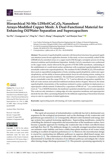 Pdf Hierarchical Ni Mn Ldhscuc2o4 Nanosheet Arrays Modified Copper