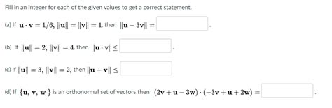 Solved Fill In An Integer For Each Of The Given Values To