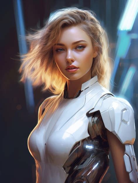 Premium Ai Image Beautiful Girl Futuristic Android Cyborg On Future