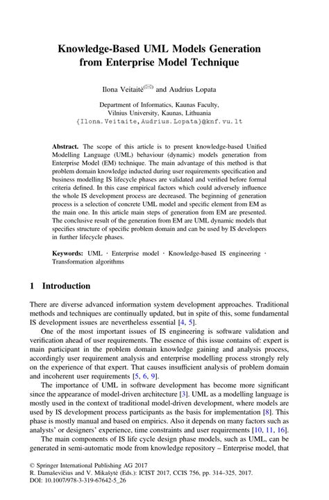 Pdf Knowledge Based Uml Models Generation From Enterprise Model Technique