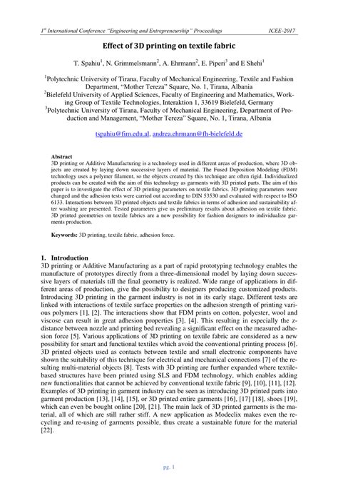 Pdf Effect Of 3d Printing On Textile Fabric