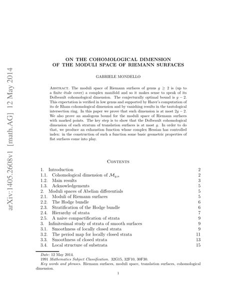 Pdf On The Cohomological Dimension Of The Moduli Space Of Riemann Surfaces