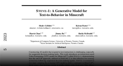 Paper Page Steve 1 A Generative Model For Text To Behavior In Minecraft