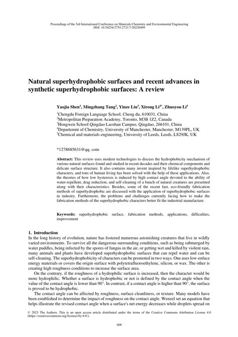 Pdf Natural Superhydrophobic Surfaces And Recent Advances In Synthetic Superhydrophobic