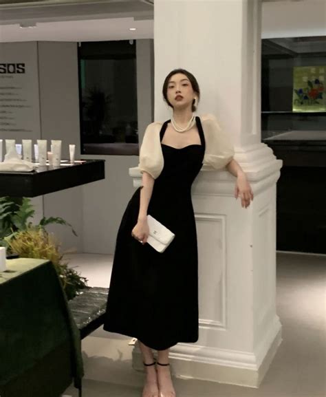 Elegant Formal Dresses Korean Black And White Dress Classy Elegant