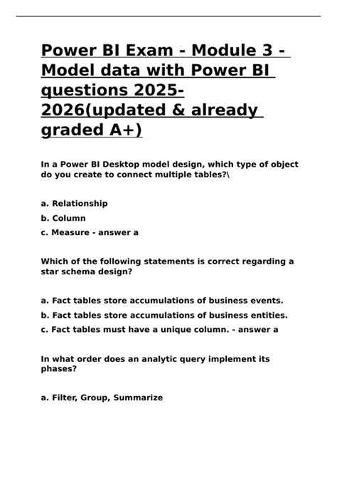 Power Bi Exam Module 3 Model Data With Power Bi Questions Power Bi Certification Stuvia Us