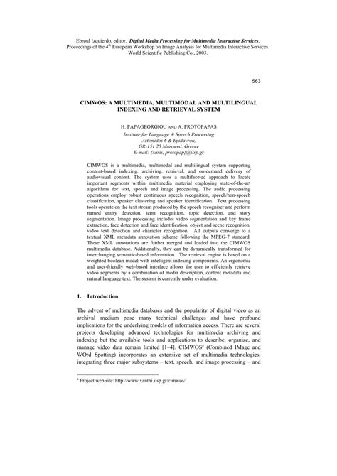 Pdf Cimwos A Multimedia Multimodal And Multilingual Indexing And Retrieval System