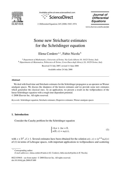 Pdf Some New Strichartz Estimates For The Schrödinger Equation