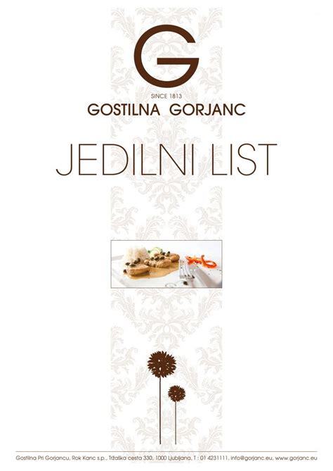 Kulinarični Menu Gostilna Gorjanc