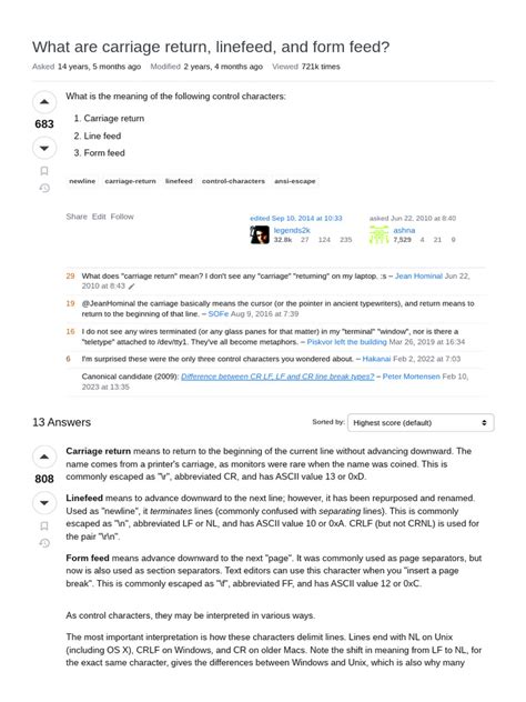 Newline What Are Carriage Return Linefeed And Form Feed Stack Overflow Pdf Ascii