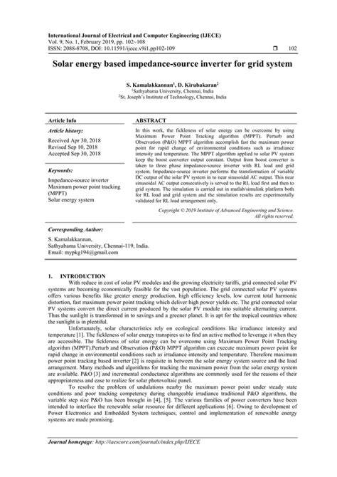 Solar Energy Based Impedance Source Inverter For Grid System Pdf
