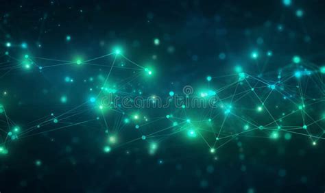 Abstract Blue Green Technology Background With A Cyber Network Grid And Connected Particles