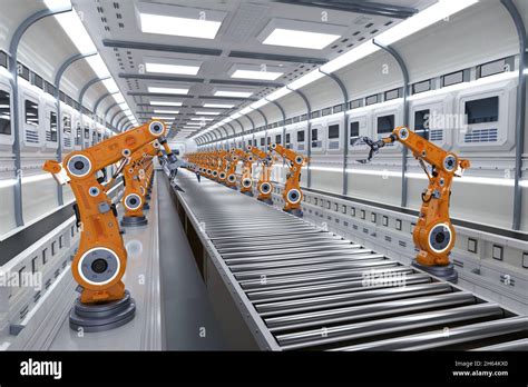 Automation Industry Concept With 3d Rendering Robot Assembly Line In