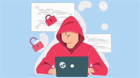 Hacker With Laptop Computer Stealing Passwords And Breaking In Confidential Data 2d Cartoon