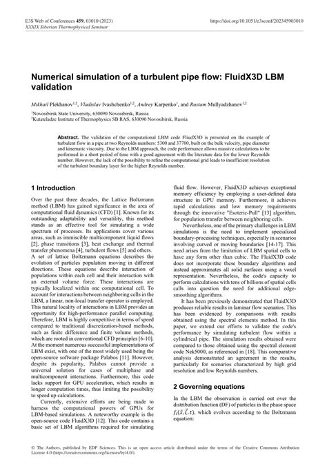 Pdf Numerical Simulation Of A Turbulent Pipe Flow Fluidx3d Lbm