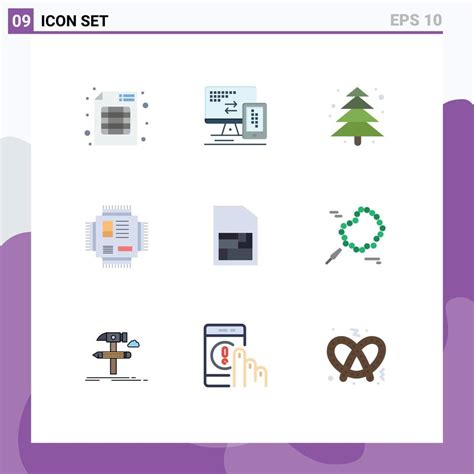 User Interface Pack Of 9 Basic Flat Colors Of Sim Technology Plant Processor Cpu Editable Vector
