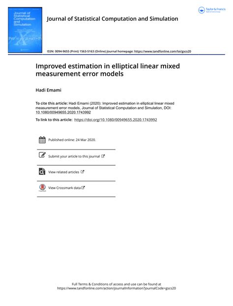 Pdf Improved Estimation In Elliptical Linear Mixed Measurement Error Models