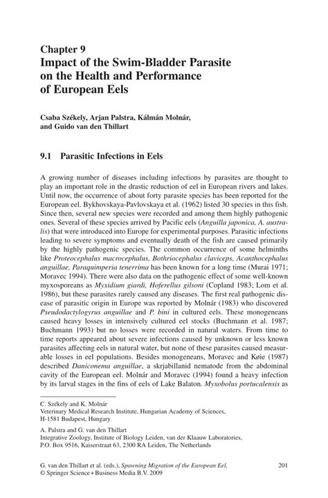 Pdf Impact Of The Swim Bladder Parasite On The Health And Performance