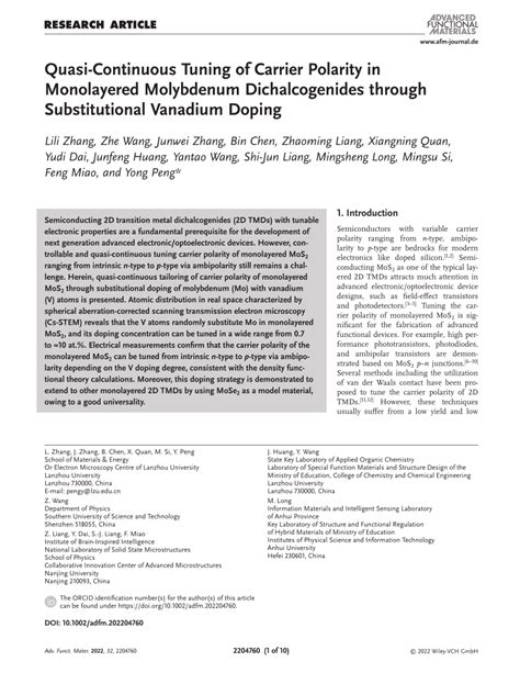 Quasi‐continuous Tuning Of Carrier Polarity In Monolayered Molybdenum Dichalcogenides Through