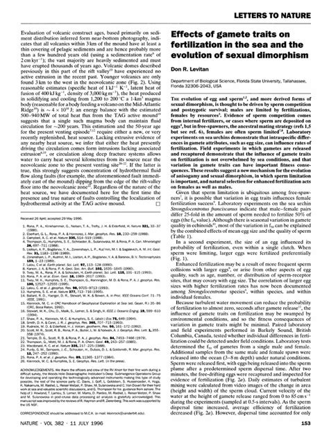 Effects Of Gamete Traits On Fertilization In The Sea And The Evolution