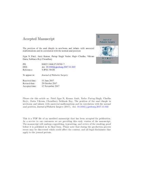 Pdf The Position Of The Anal Dimple In Newborns And Infants With