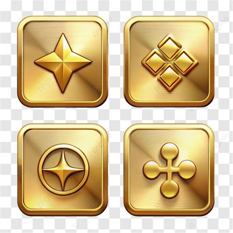 다양한 게임 아이콘이있는 4 개의 금 금속 정사각형 버튼 골드 버튼 Llic 버튼 게임 아이콘 Png 일러스트 및 이미지 에 대한 무료 다운로드 Pngtree