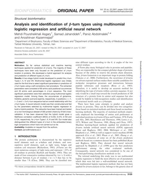 Pdf Analysis And Prediction Of β Turn Types Using Multinomial