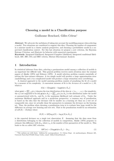 Pdf Choosing A Model In A Classification Purpose